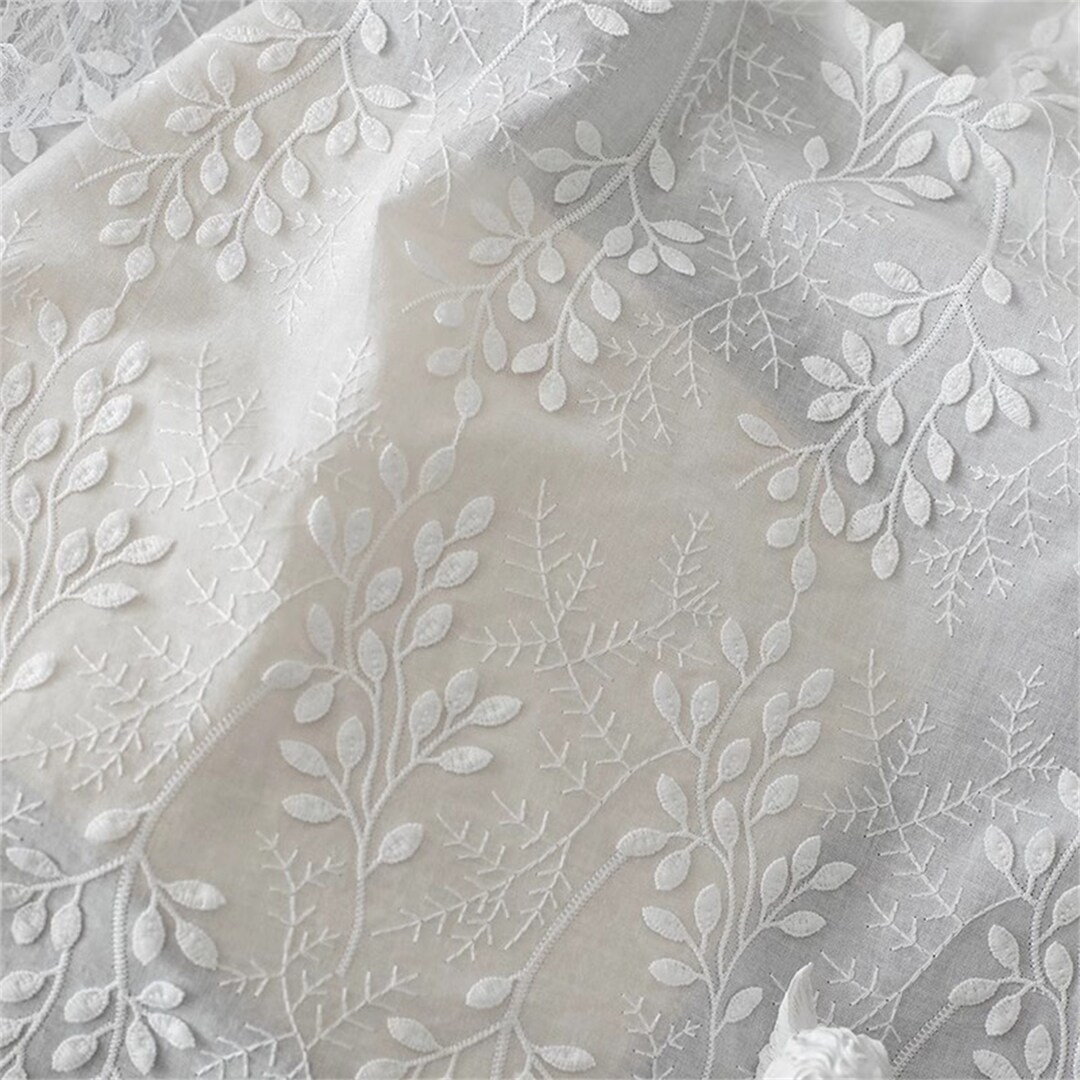 White Cotton Fabric 3D Leaves Fabric for Tablecloth Window Curtain ...
