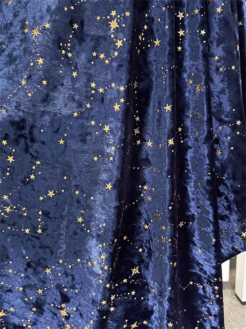 Dark Blue Small Gold Stars Velvet Fabric Soft Handmade Fabric for Cloak ...