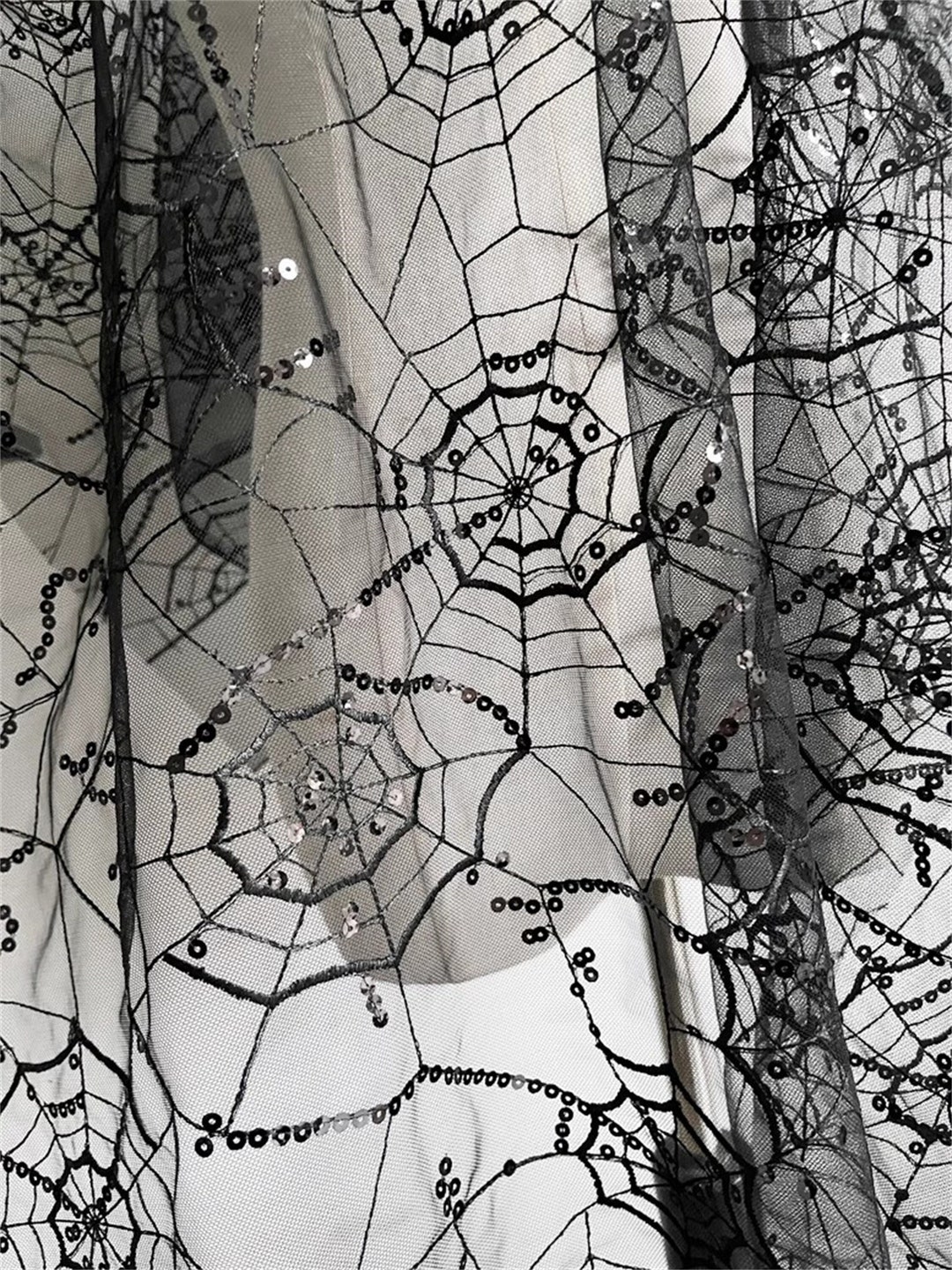 Black Spider Web Fabric With Small Sequins Background Fabric Designer ...
