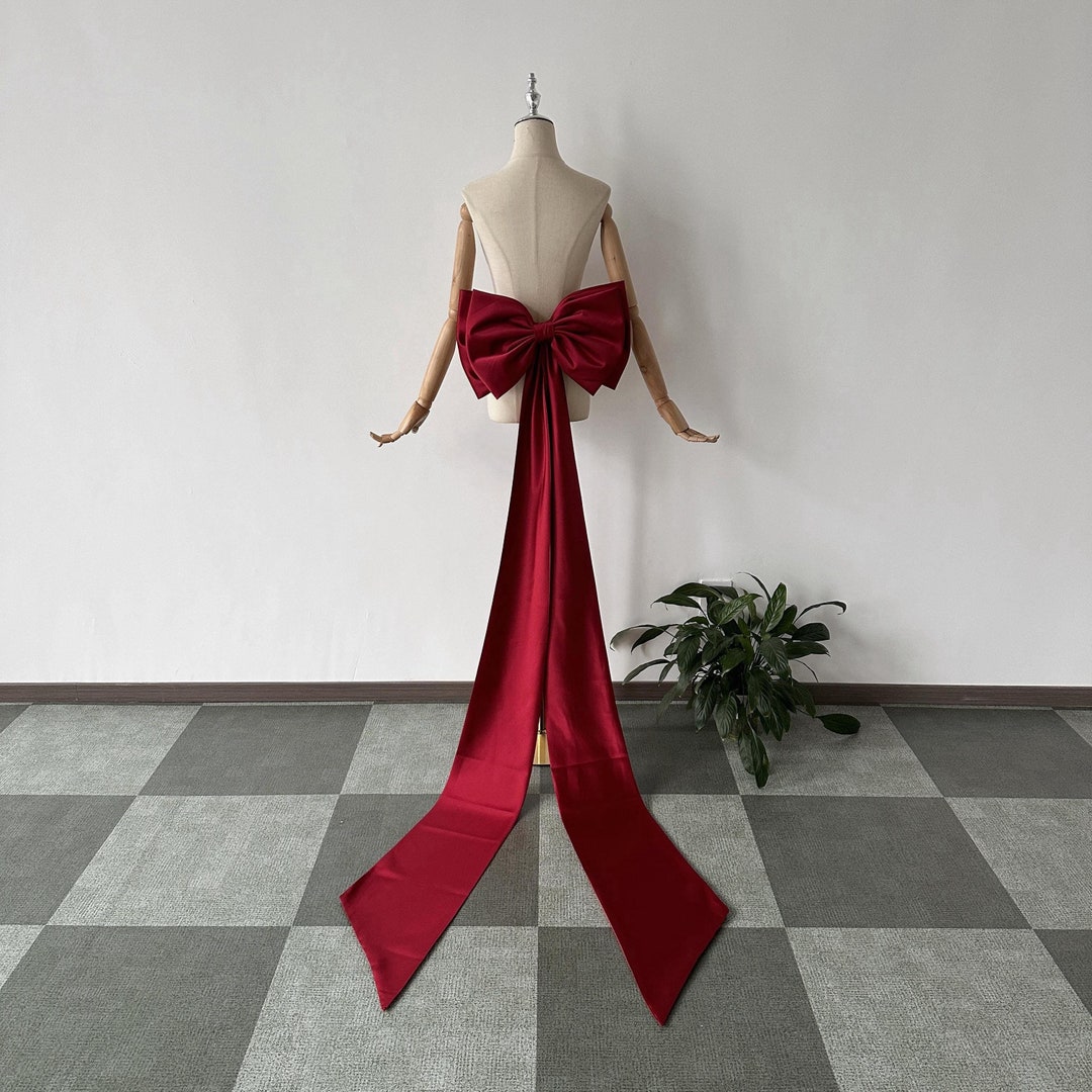 Wine Red Satin Bow With Long Train, Removable Large Bridal Bow for ...