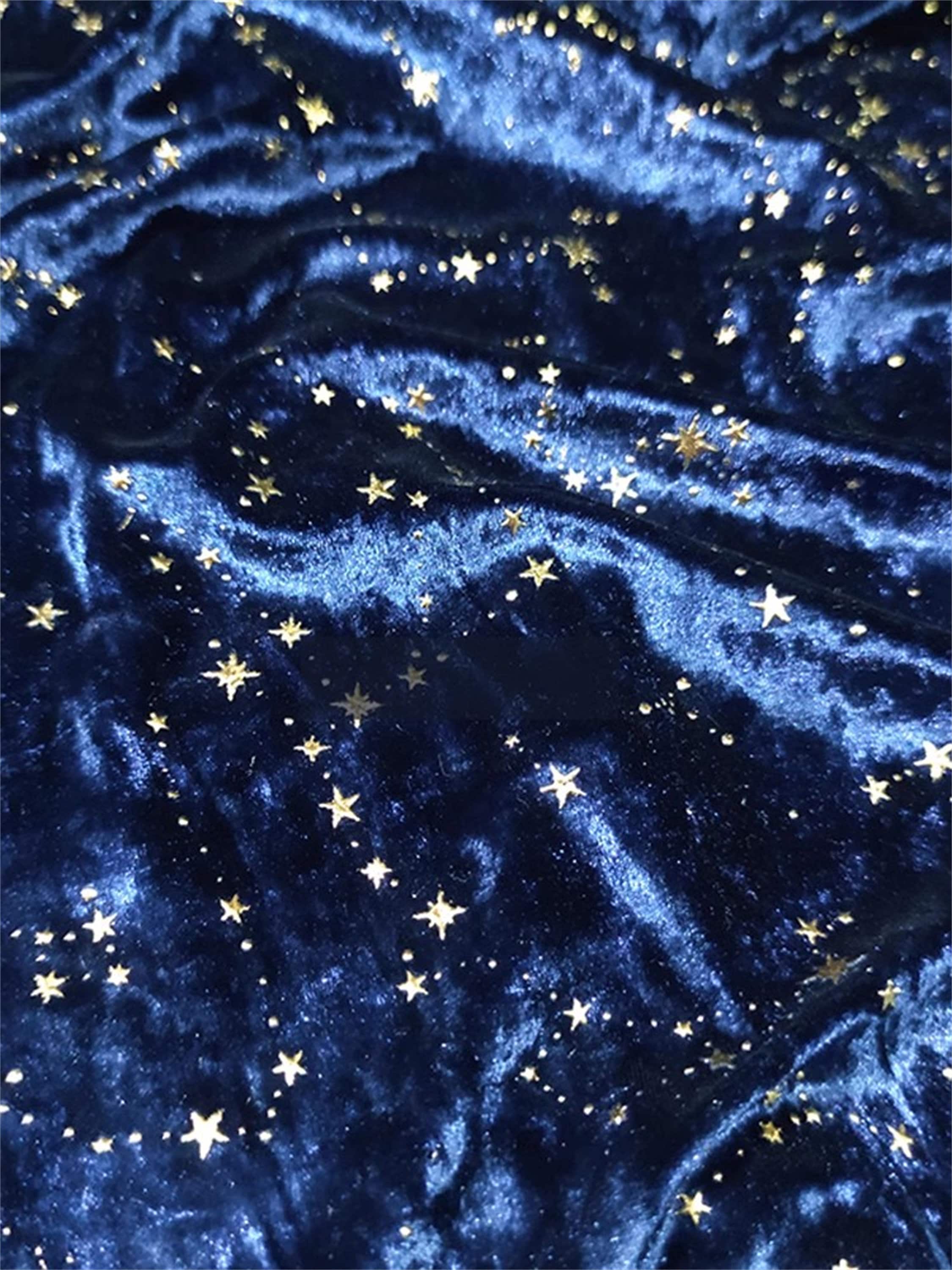 Dark Blue Small Gold Stars Velvet Fabric Soft Handmade Fabric for Cloak ...