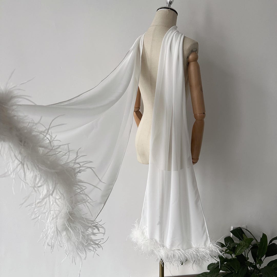 Flowing Chiffon Feather Shawl. Long Bridal Wedding Shawl. Romantic ...
