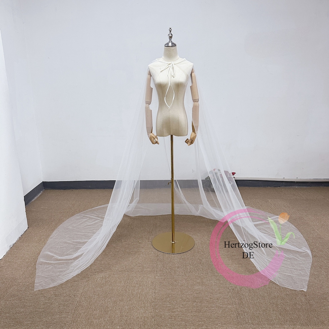 Cathedral Bridal Cape With Ribbon Ties. Tulle Simple Bridal Cape ...