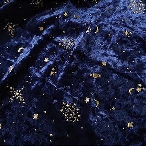 Dark Blue Stars Gold Velvet Fabric Soft Universe Fabric for Cloak DIY ...
