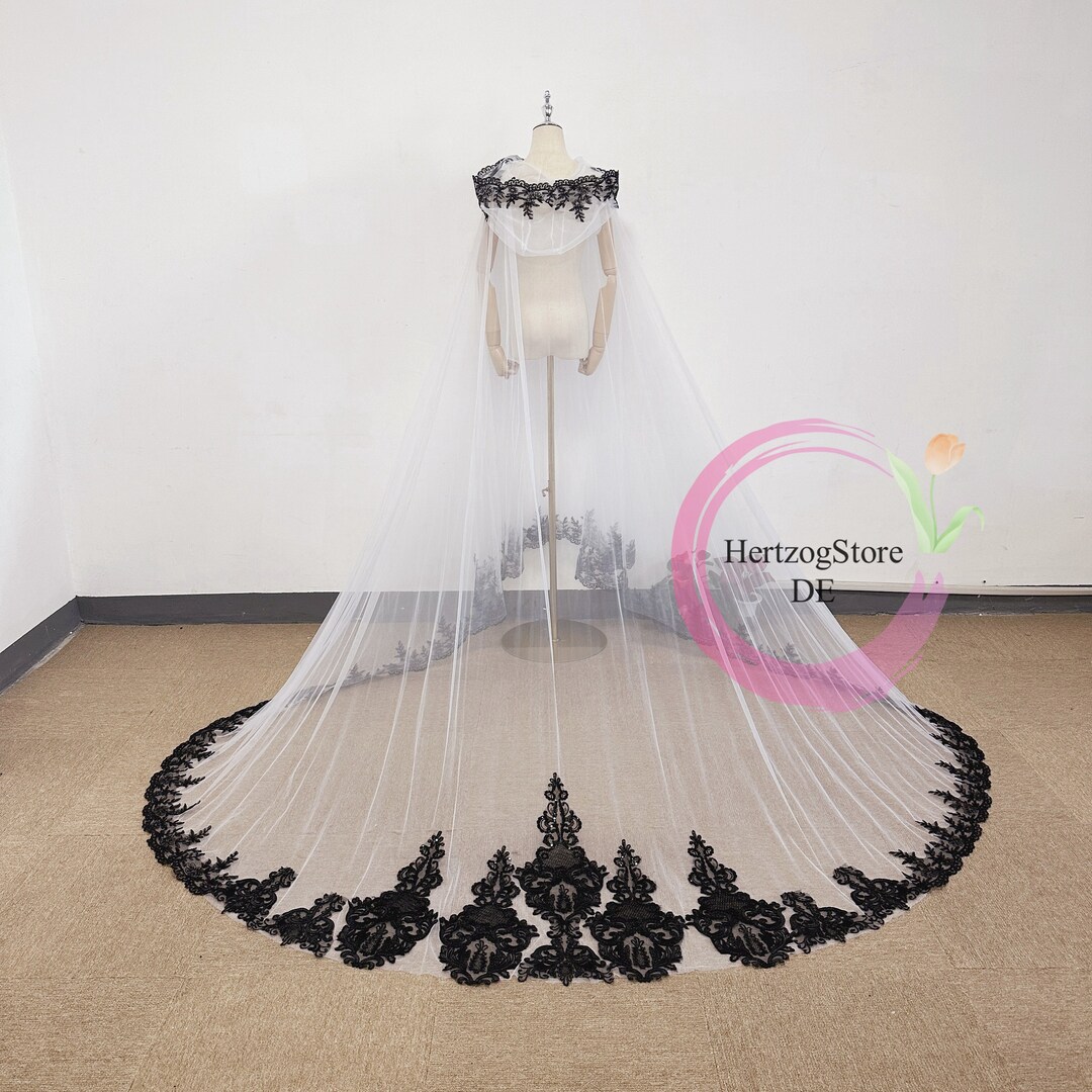 Boho Black Lace Bridal Cape Veil. Vintage Wedding Cape. Handmade ...