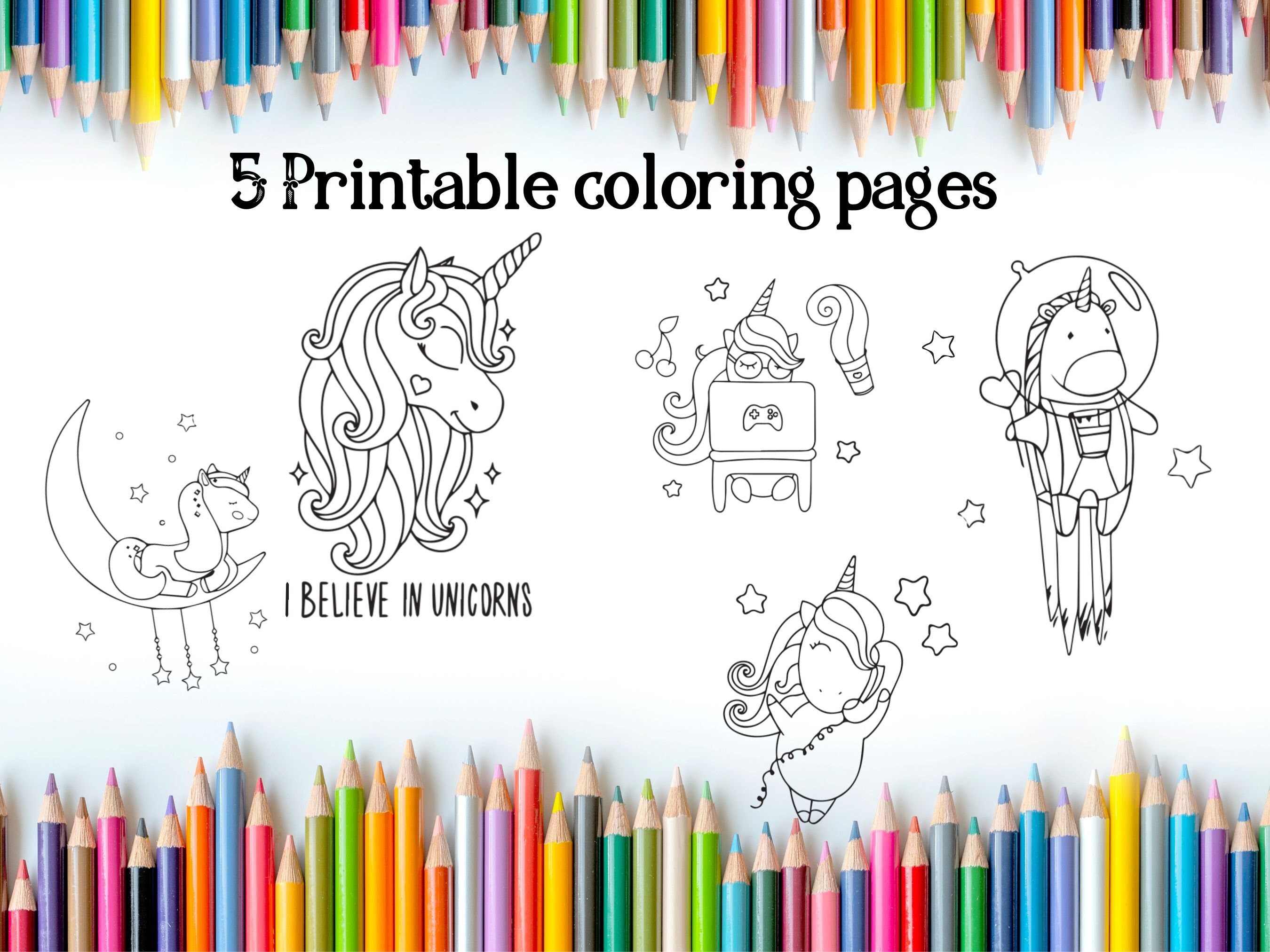 5 Coloring Pages Printable Simple Unicorns for Kids PDF - Etsy