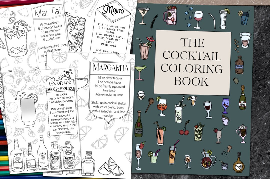 The Official Cocktail Coloring Recipe Cookbook Hand Illustrated Adult ...