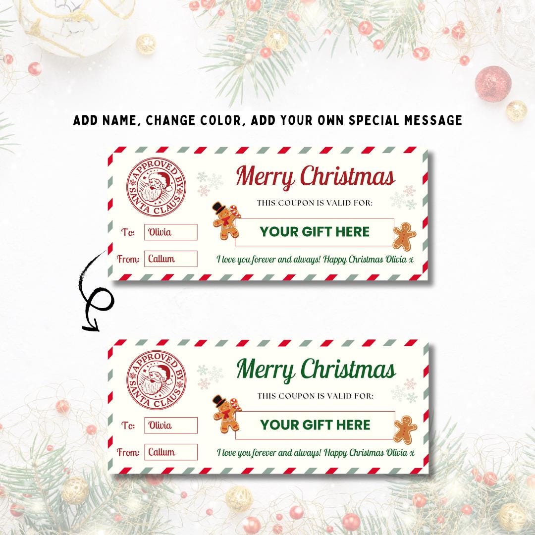 Editable Christmas Coupon Template Printable Gift Certificate for ...