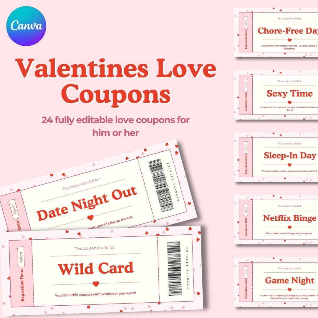 Editable Valentine’s Day Coupon Template Printable Gift Certificate ...