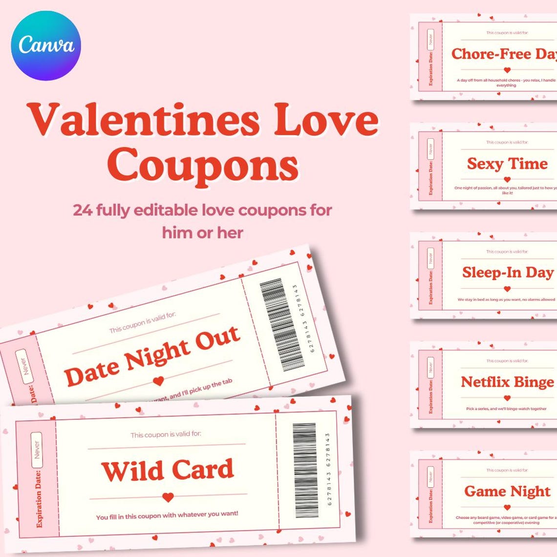Valentine's Day Love Coupon Template: Editable DIY Gift (canva) - Etsy