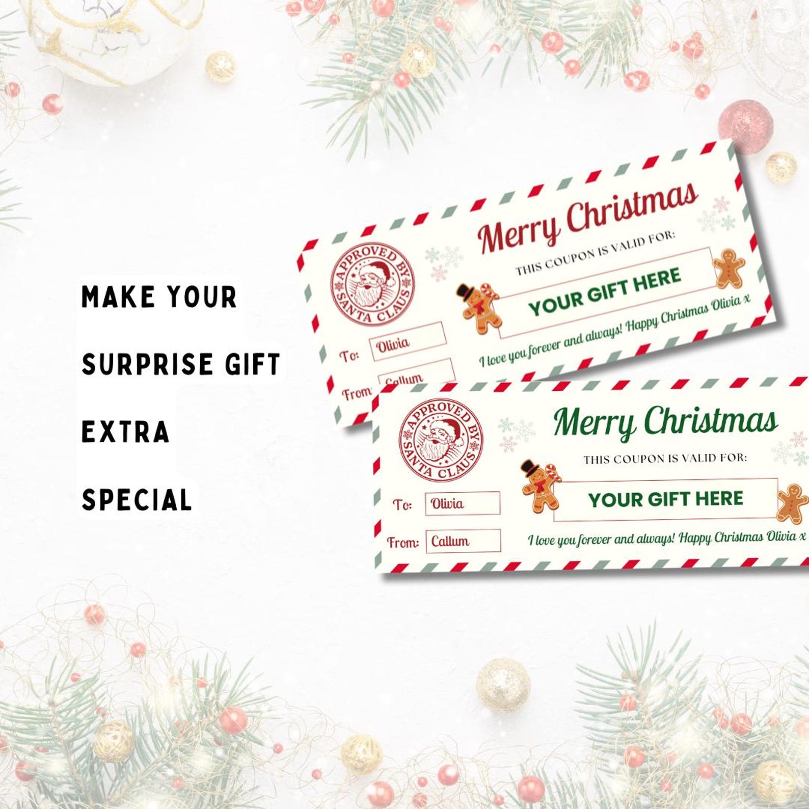 Editable Christmas Coupon Template Printable Gift Certificate for ...