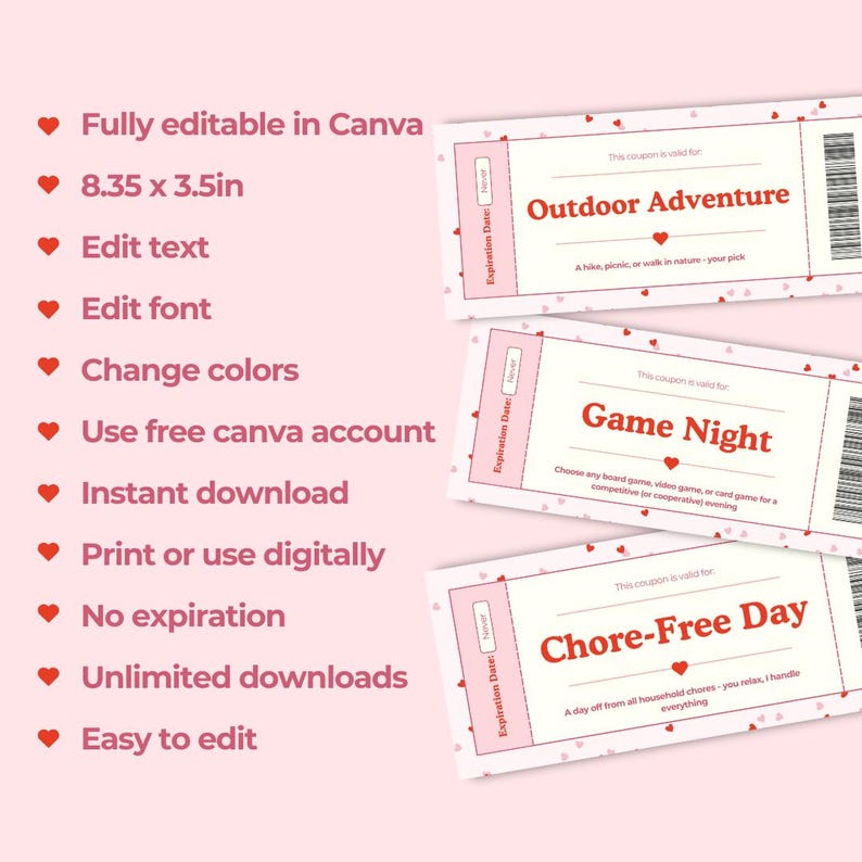 Valentine's Day Love Coupon Template: Editable DIY Gift (canva) - Etsy
