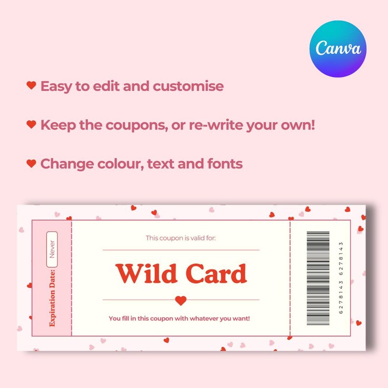 Valentine's Day Love Coupon Template: Editable DIY Gift (canva) - Etsy