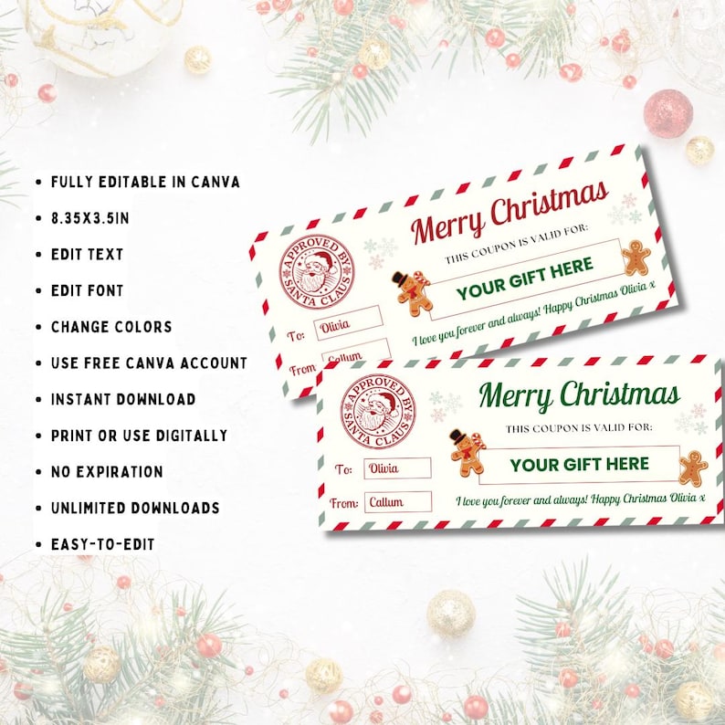 Editable Christmas Coupon Template Printable Gift Certificate for ...