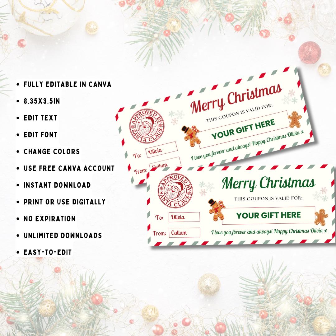 Editable Christmas Coupon Template Printable Gift Certificate for ...