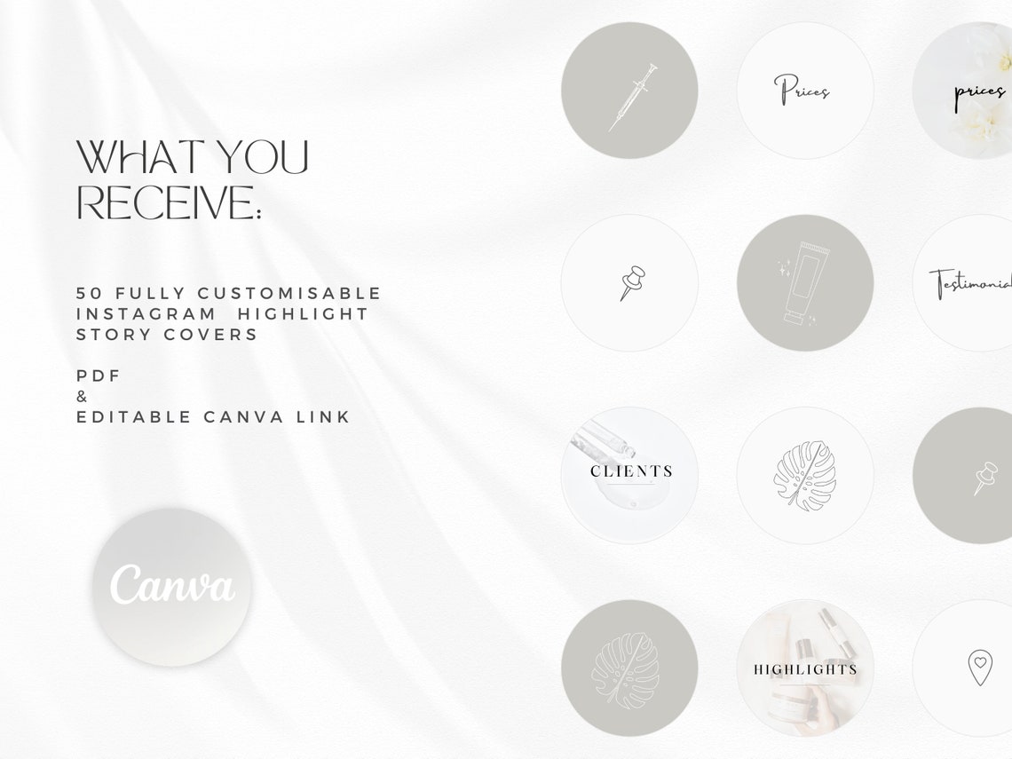 Canva Instagram Highlight Covers White Minimalist IG Story Skincare ...
