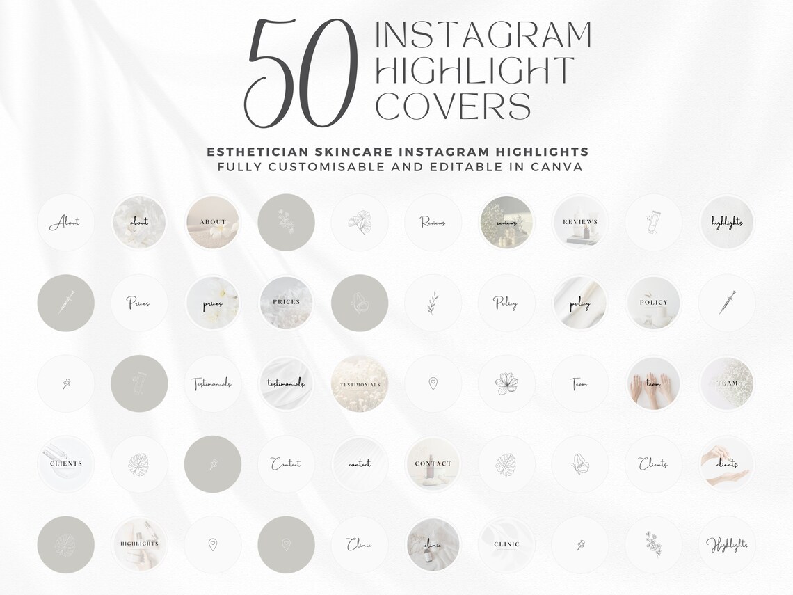 Canva Instagram Highlight Covers White Minimalist IG Story Skincare ...