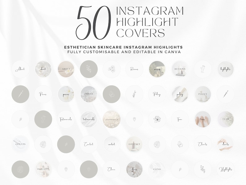 Canva Instagram Highlight Covers White Minimalist IG Story Skincare ...