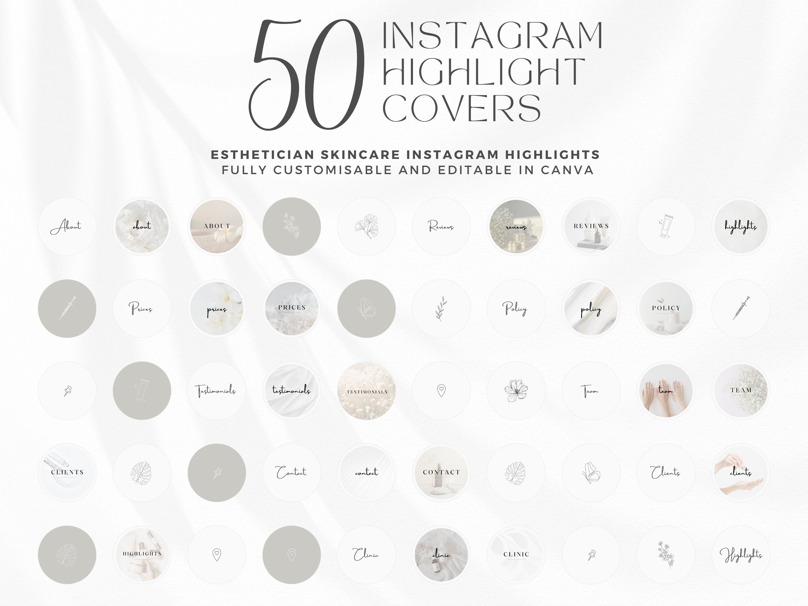 Canva Instagram Highlight Covers White Minimalist IG Story Skincare ...