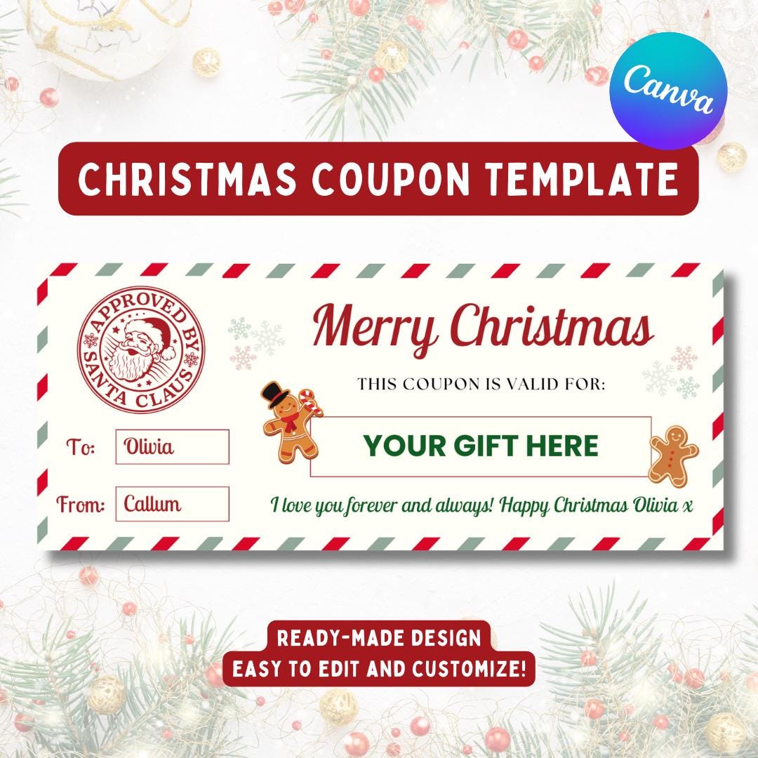 Editable Christmas Coupon Template Printable Gift Certificate for ...