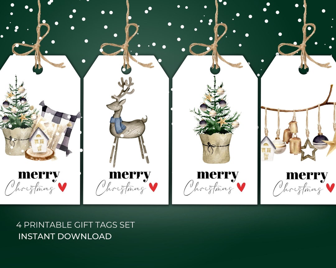 Printable Xmas Gift Tags Set, Printable Merry Christmas Gift Labels ...