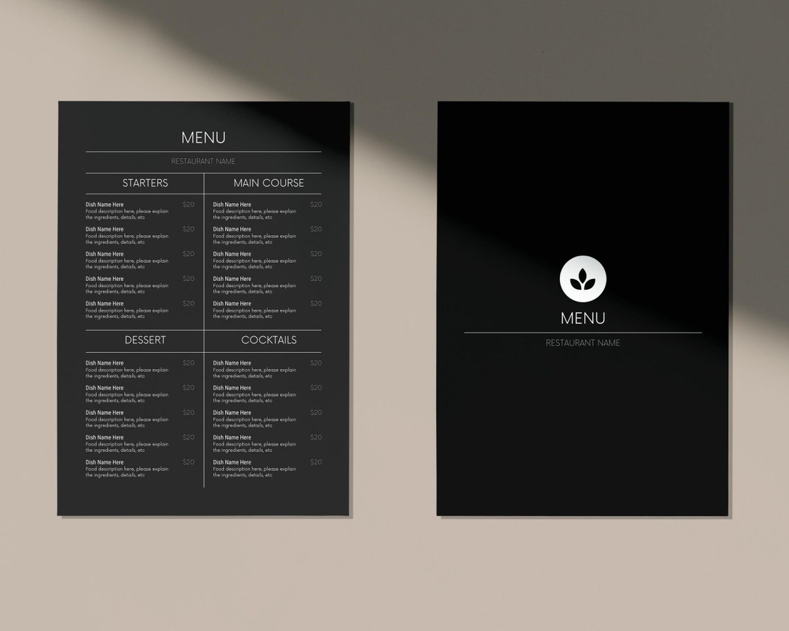Bar Menu Template, Menu Card, Printable Restaurant Menu Template ...