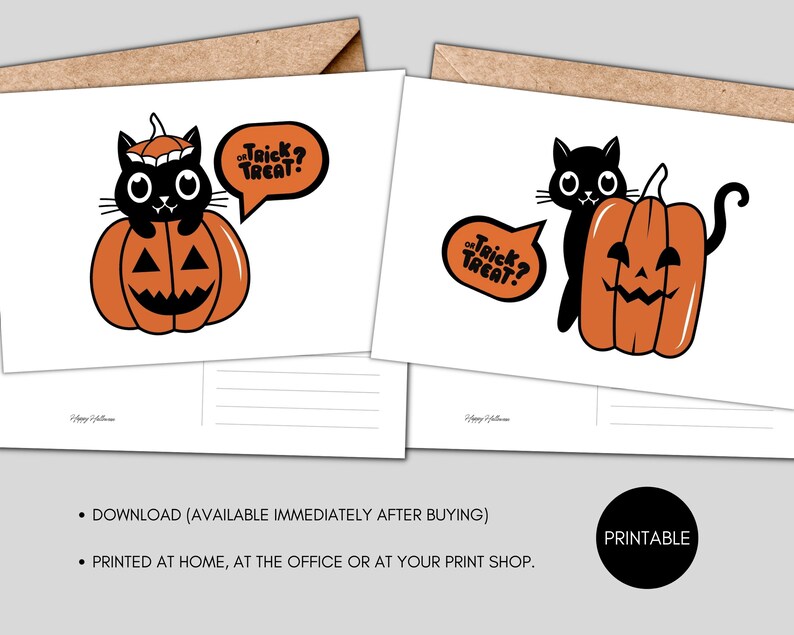 Printable Halloween Cards, Halloween Card Set (4 Cards), Happy ...