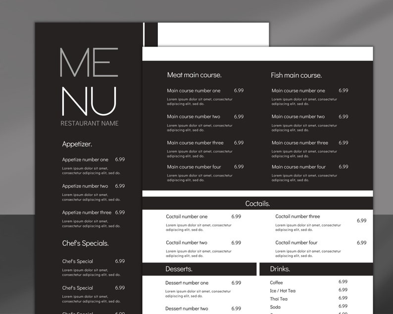 Restaurant Menu Template, Editable Food Menu Template, Restaurant Food ...