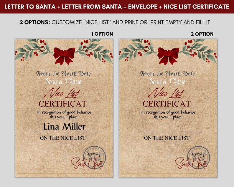 Instant Download PRINTABLE Letter to Santa Letter From Santa and Nice ...