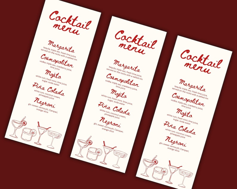 Cocktail Menu Template | Editable Canva Bar Menu | Printable Drink List ...