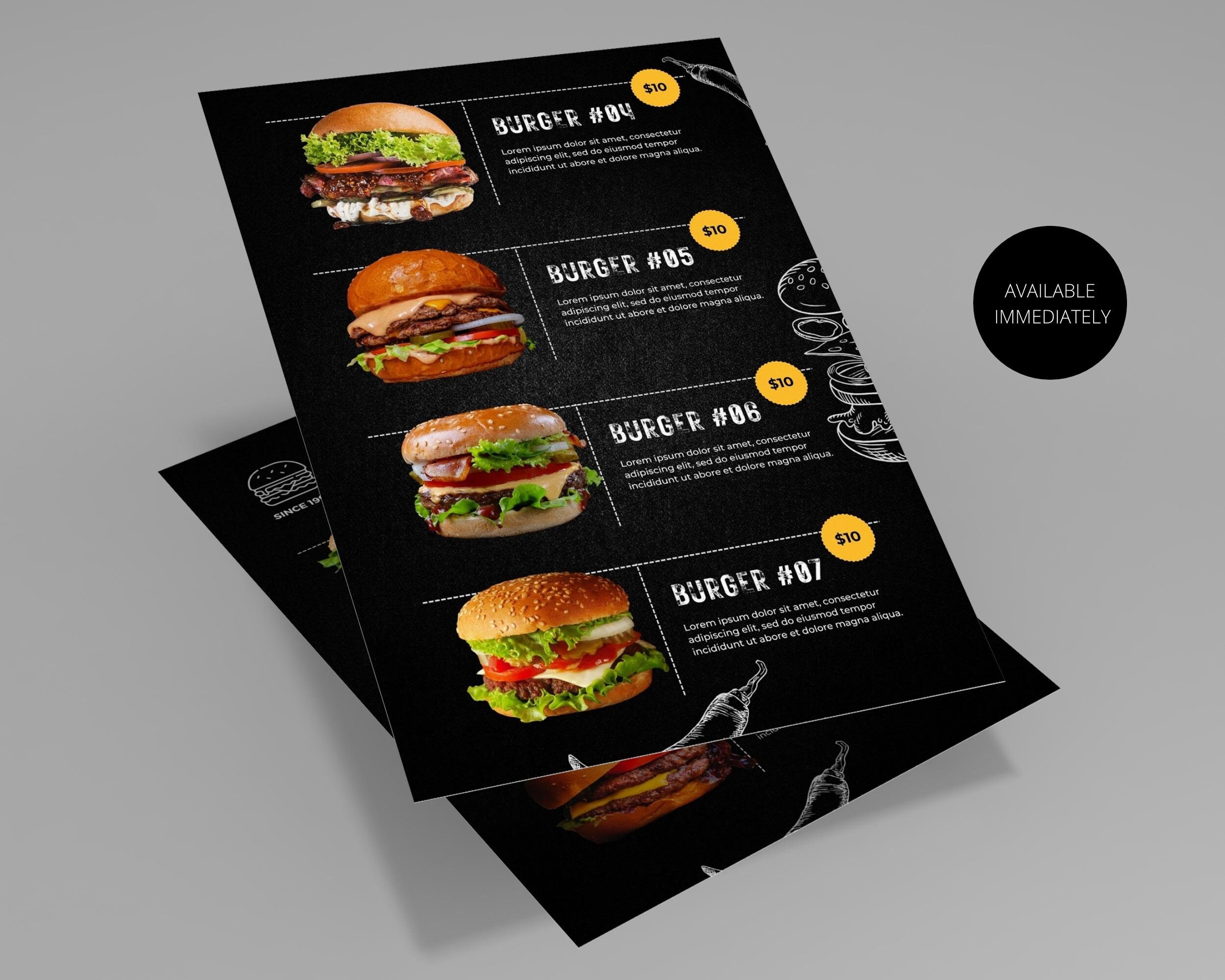 Burger Menu Template, Editable Fast Food Menu Template, Food Menu ...