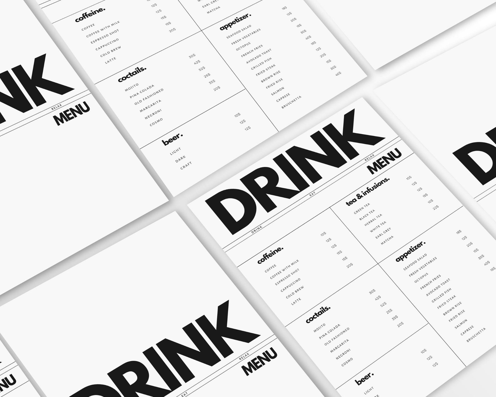 Bar Menu Template, Menu Card, Printable Menu Template, Editable Bar ...