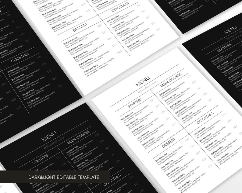 Bar Menu Template, Menu Card, Printable Restaurant Menu Template ...