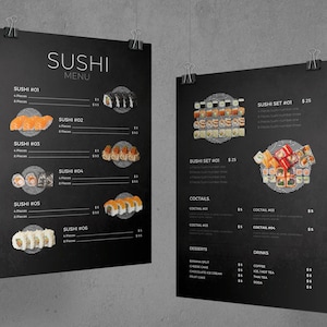 Sushi Menu Template, Editable Japan Food Menu Template, Sushi Food Menu ...