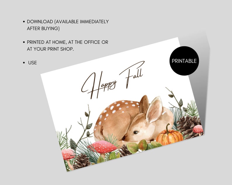 Printable Fall Card and Template, Happy Fall Card, Fall Greeting Card ...
