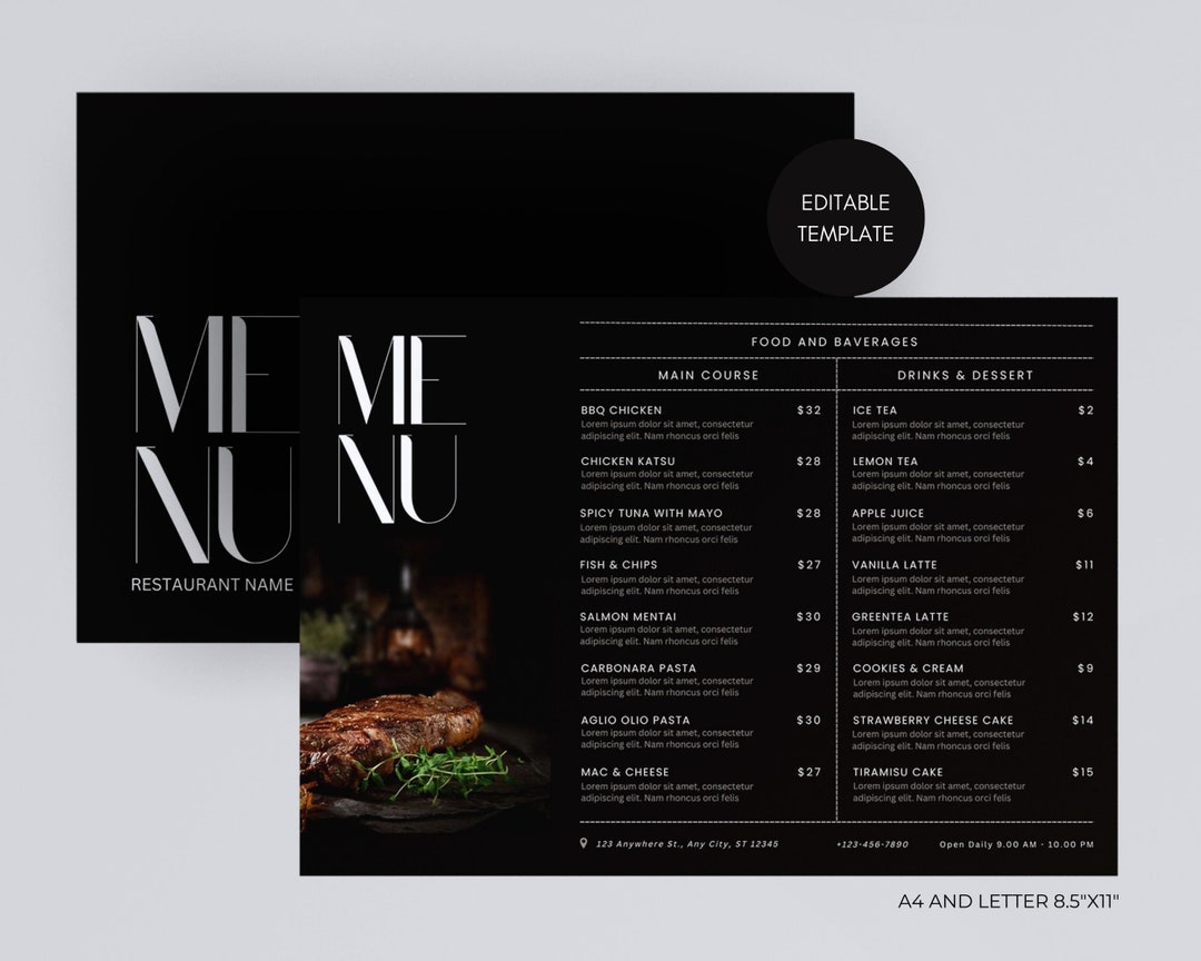 Restaurant Menu Template, Editable Food Menu Template, Restaurant Price ...