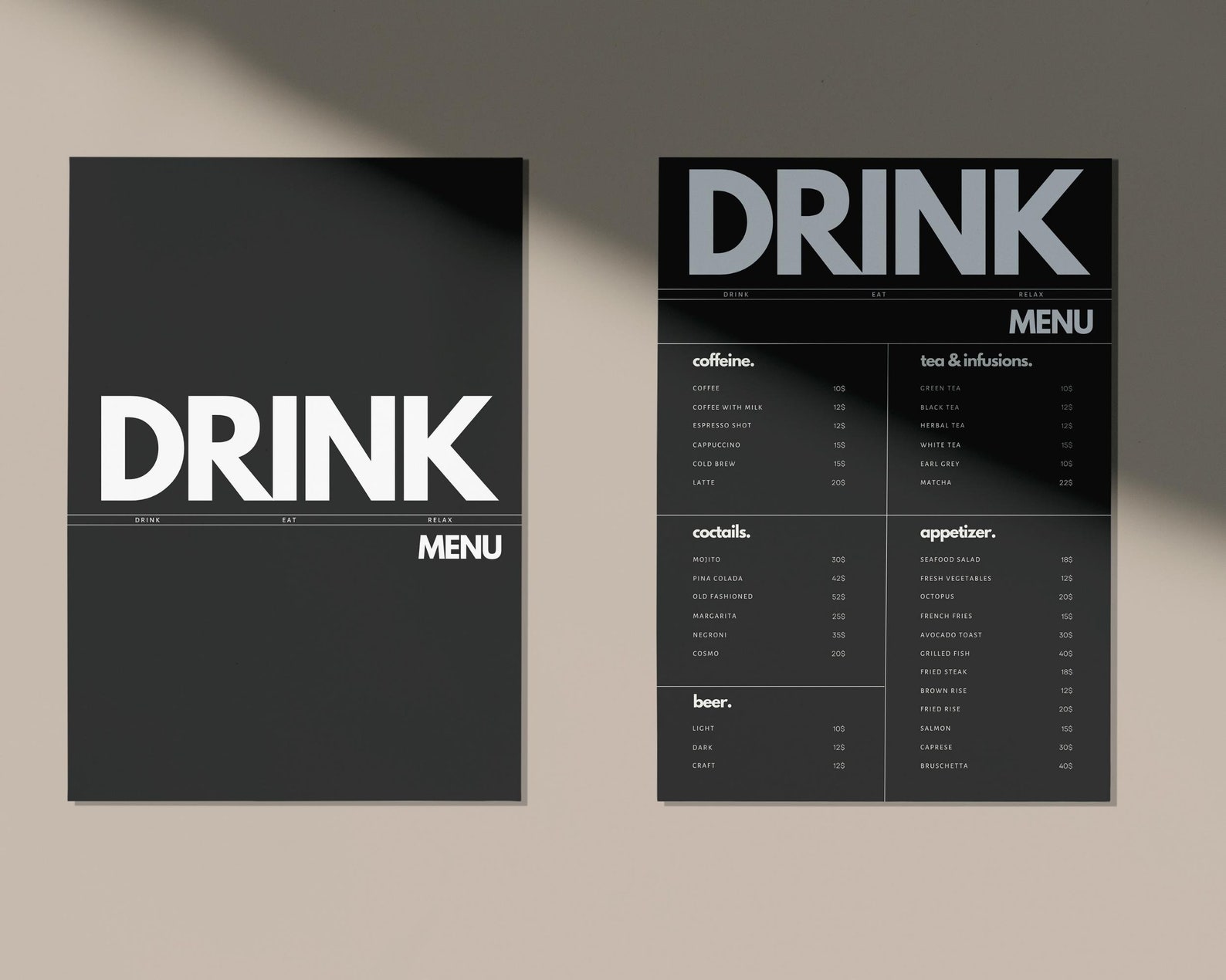 Bar Menu Template, Menu Card, Printable Menu Template, Editable Bar ...