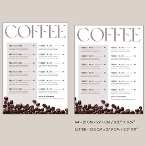 Coffee Shop Pricelist Menu Template, Editable Menu Template, Coffee Bar ...