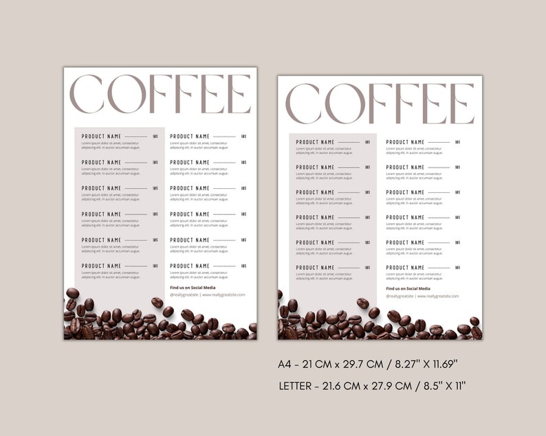 Coffee Shop Pricelist Menu Template, Editable Menu Template, Coffee Bar ...