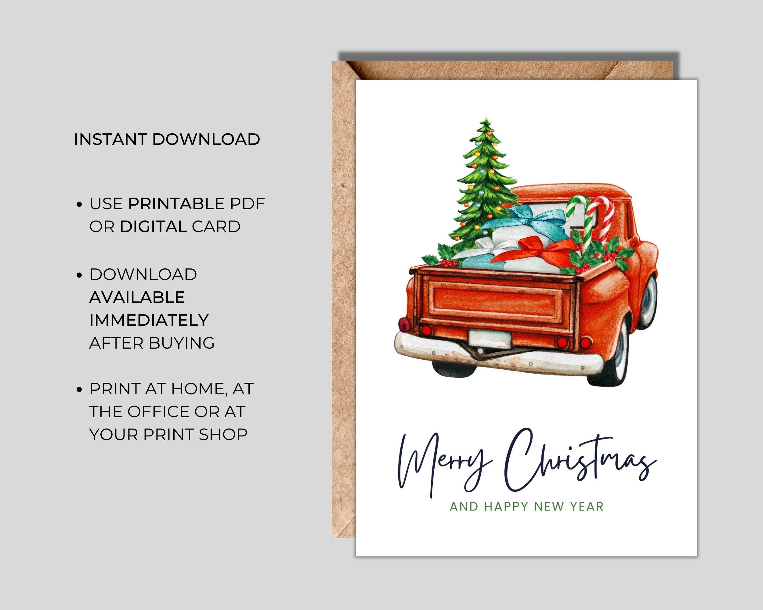Printable Christmas Card, Xmas Card Printable, Christmas Card With Red ...