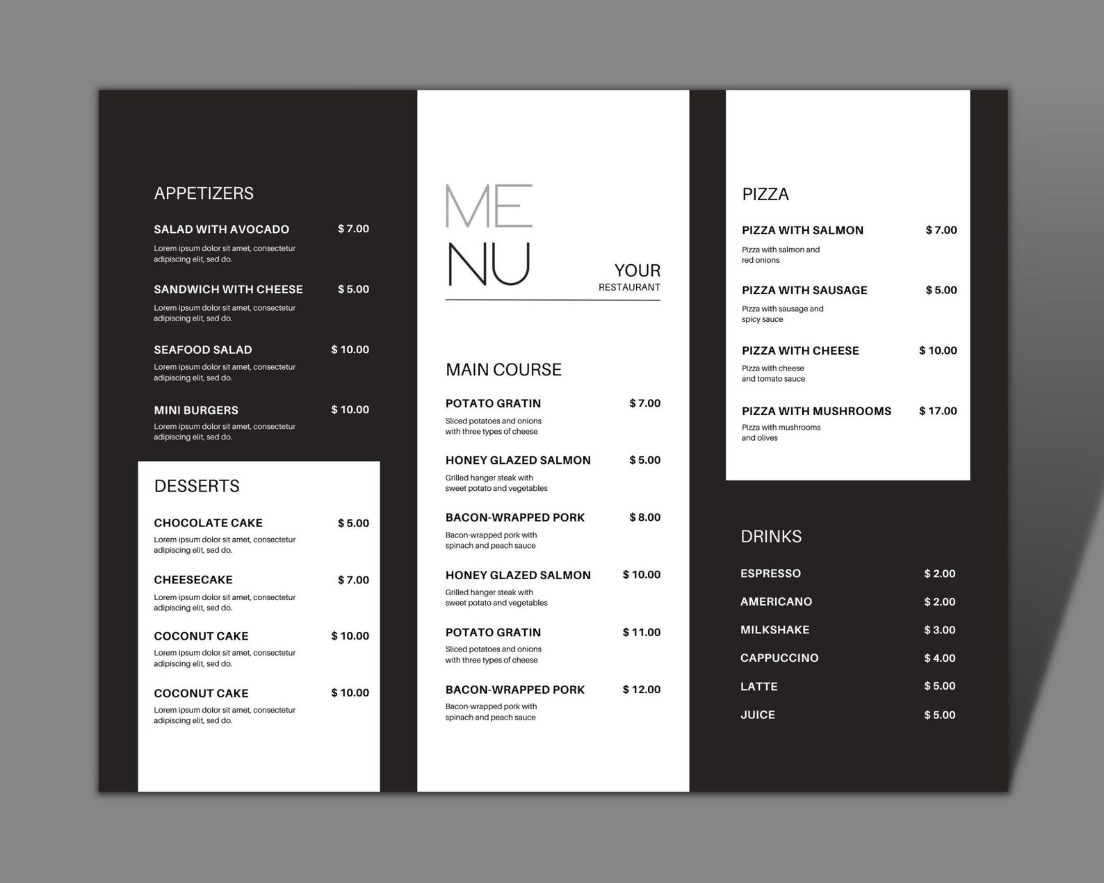 Restaurant Menu Template, Editable Food Menu Template, Restaurant Menu ...
