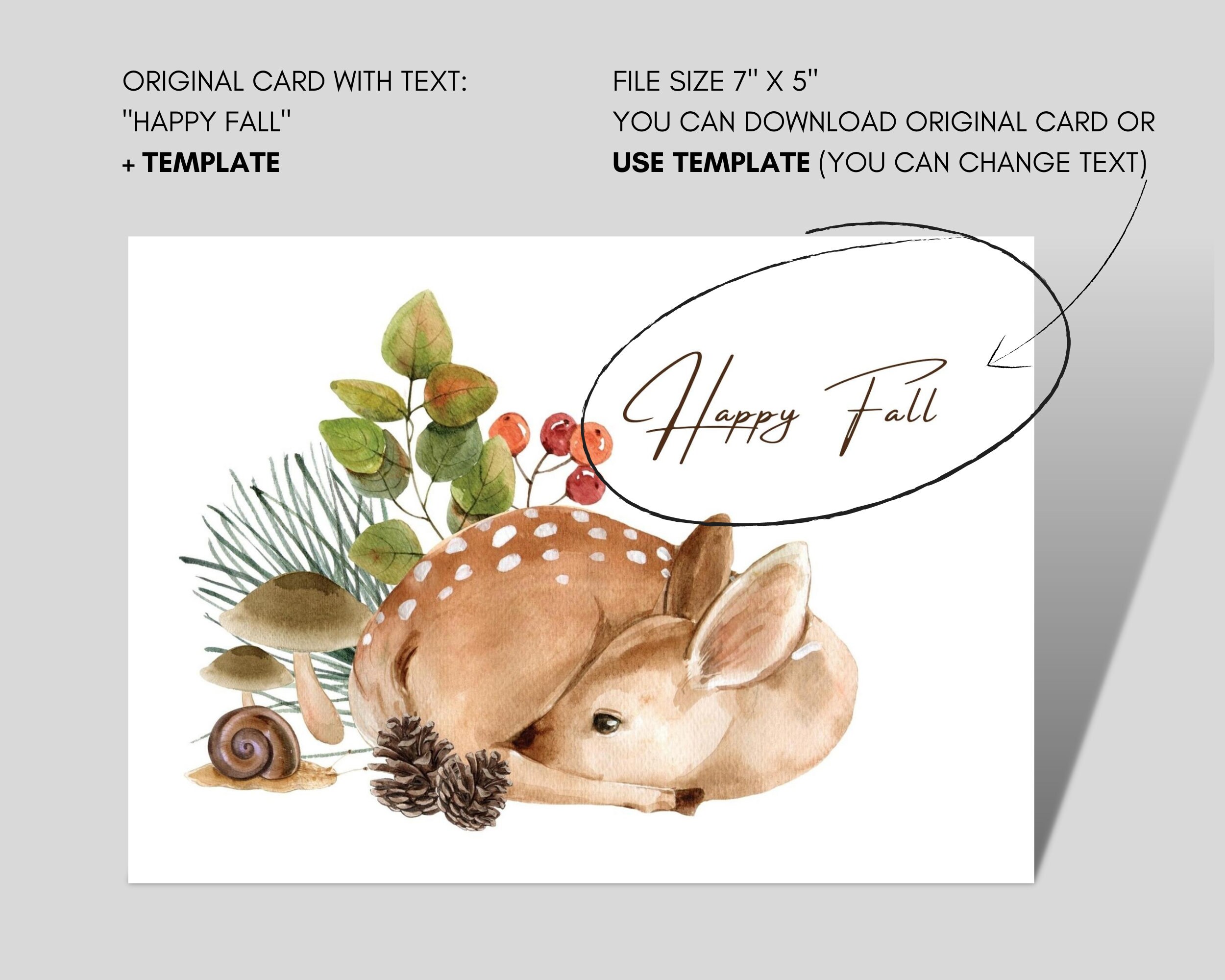 Printable Fall Card +template, Printable Autumn Card, Fall Greeting ...