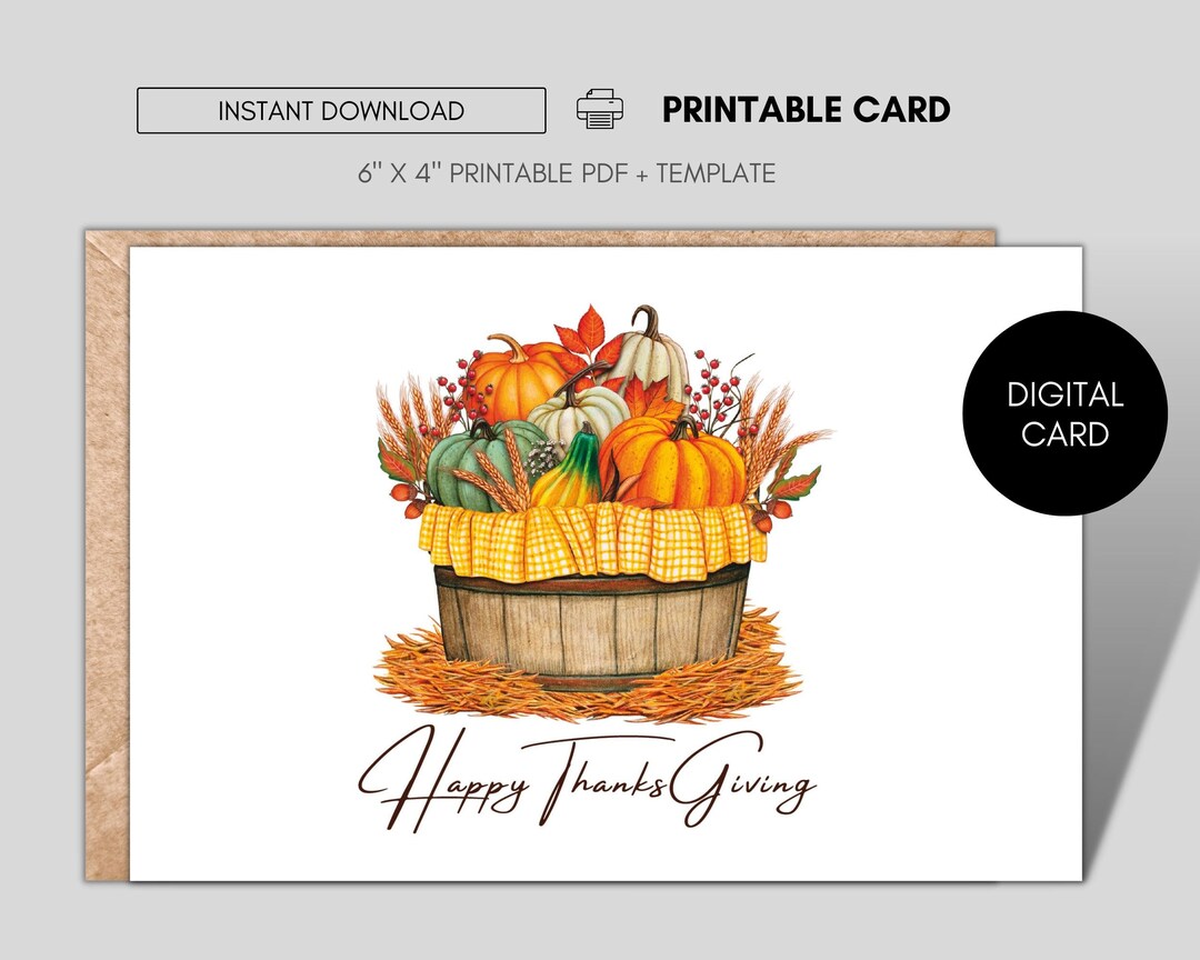 Printable Thanksgiving Card + Template, Happy Thanksgiving Card, Fall ...