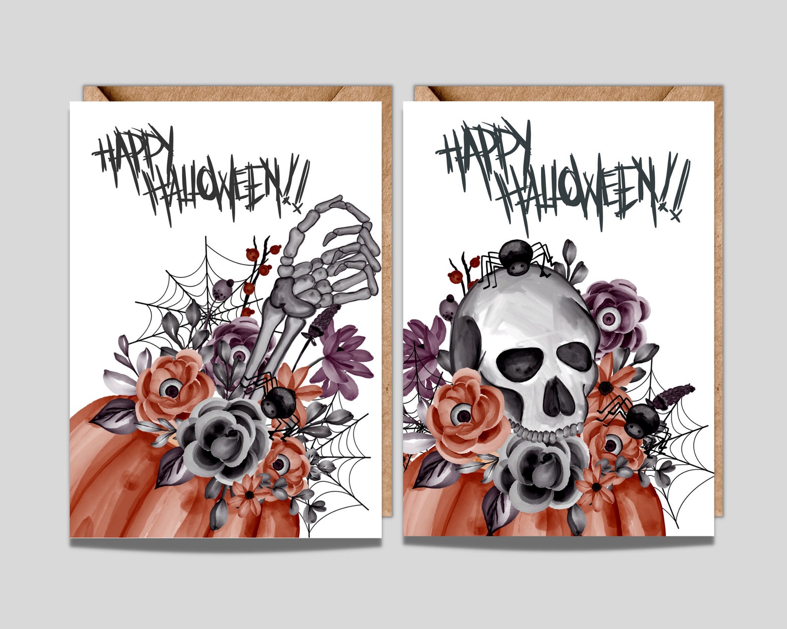 Printable Halloween Cards, Halloween 4 Cards Set, Happy Halloween Card ...