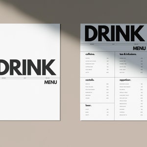 Bar Menu Template, Menu Card, Printable Menu Template, Editable Bar ...