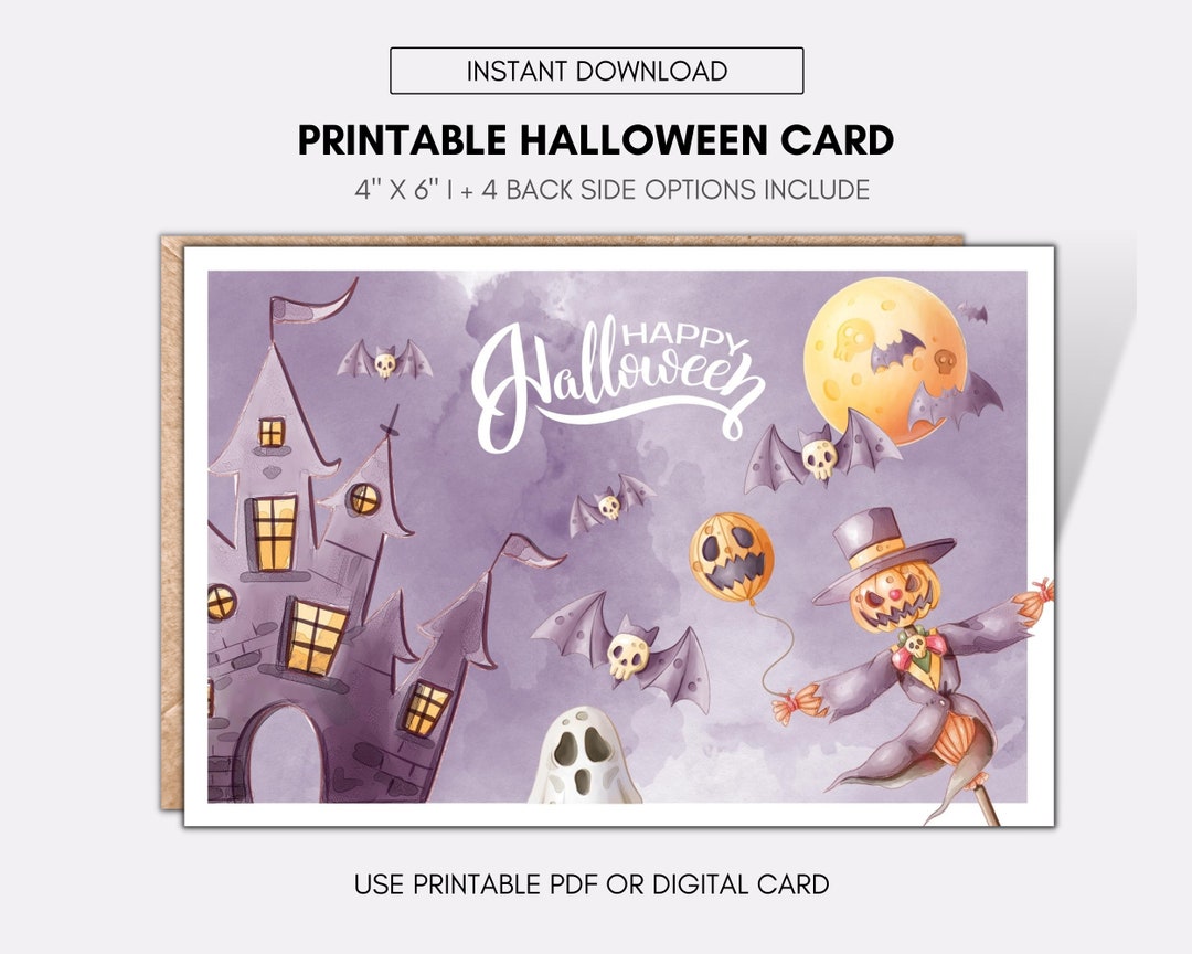 Printable Halloween Card, Purple Halloween Card, Happy Halloween Cards ...