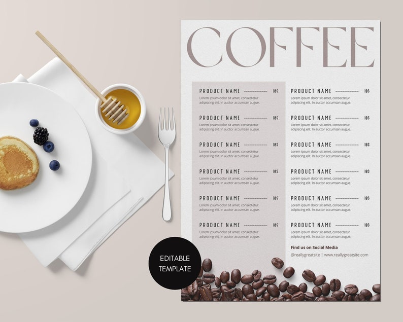 Coffee Shop Pricelist Menu Template, Editable Menu Template, Coffee Bar ...