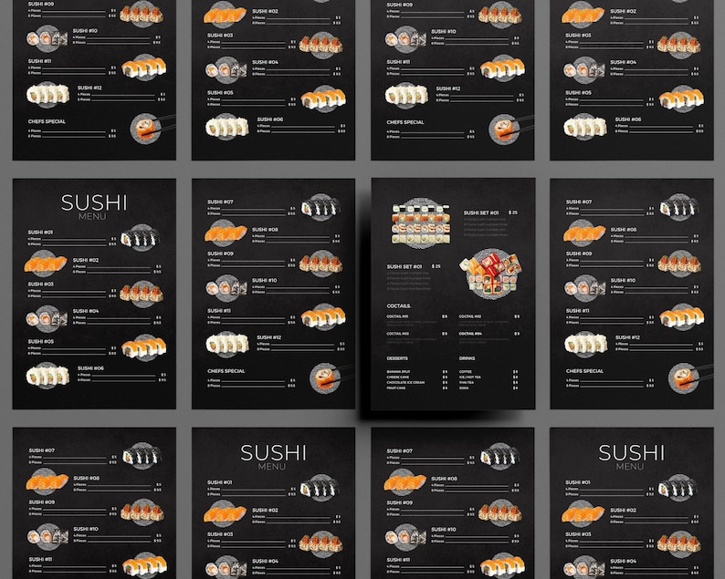 Sushi Menu Template, Editable Japan Food Menu Template, Sushi Food Menu ...