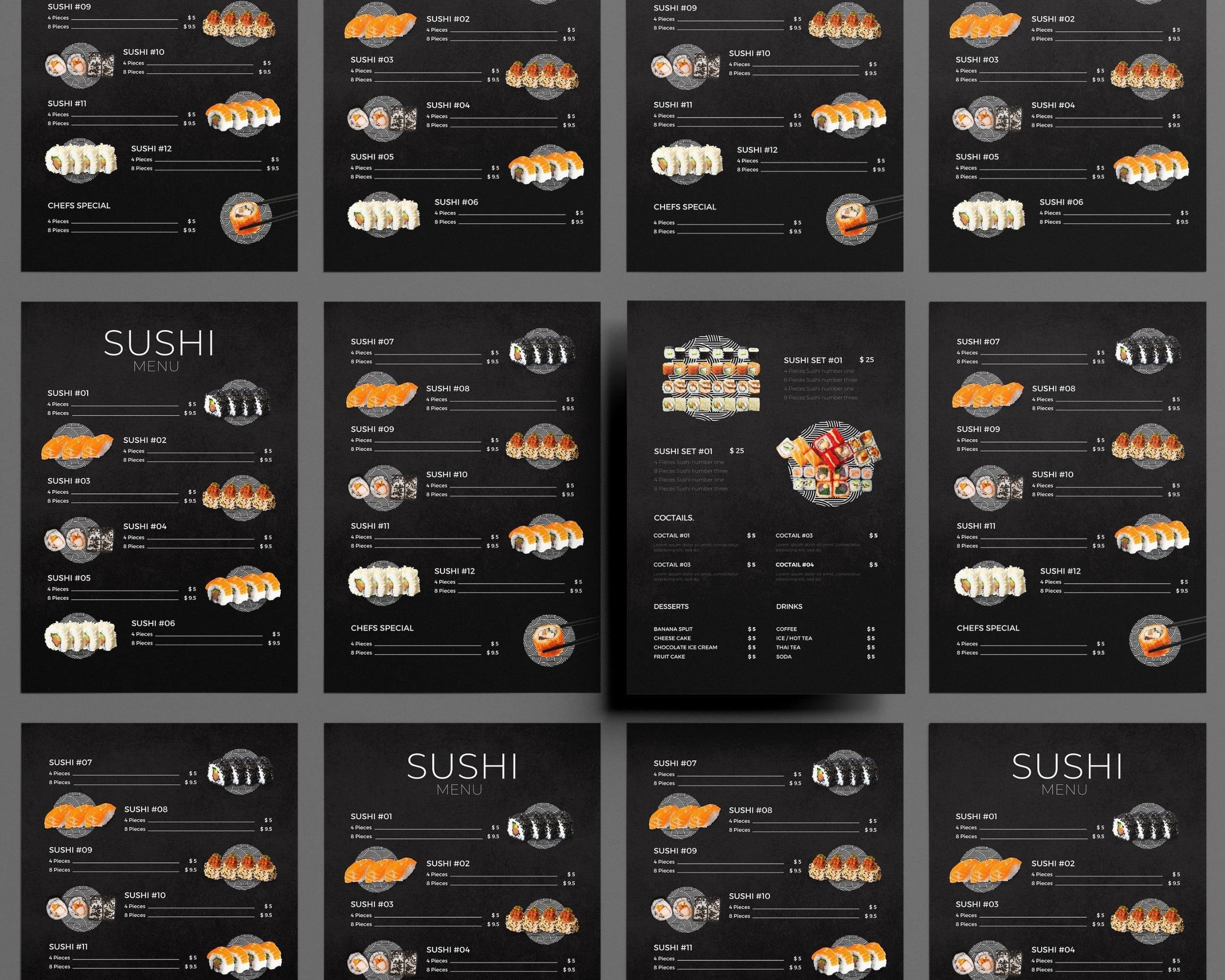 Sushi Menu Template, Editable Japan Food Menu Template, Sushi Food Menu ...