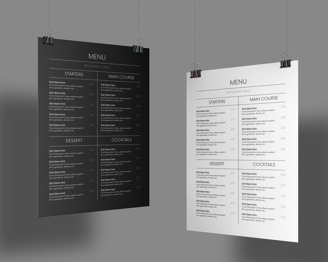Bar Menu Template, Menu Card, Printable Restaurant Menu Template ...